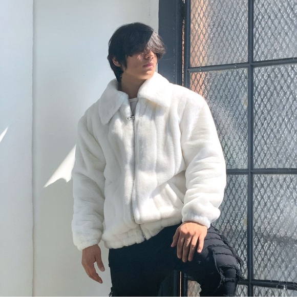 Manzini | Jackets & Coats | Mens Fashion White Faux Fur Fuzzy Coat Nwt ...
